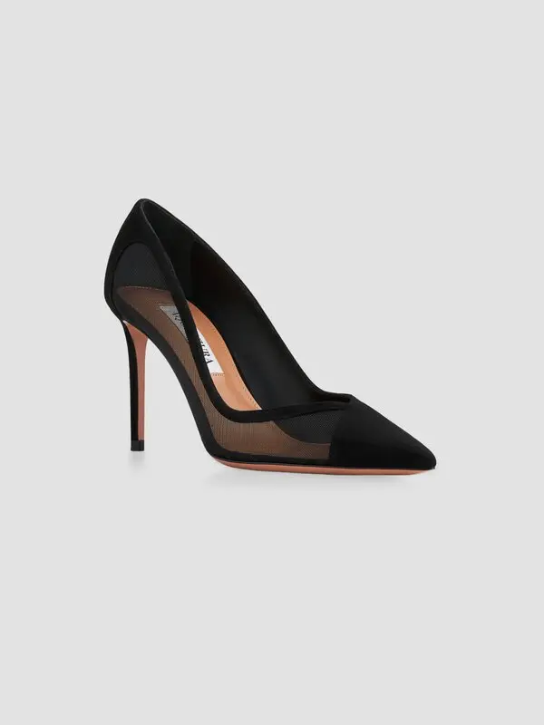 AQUAZZURA Studio 85mm Suede & Mesh Pumps