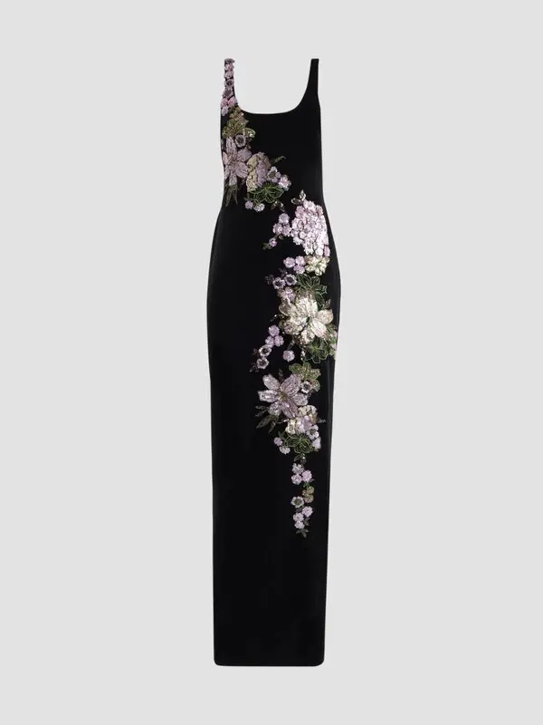 Rickie Freeman For Teri Jon Sequined Floral Velvet Gown - Black Multi