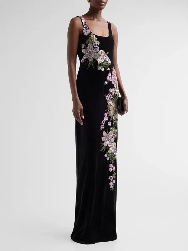 Rickie Freeman For Teri Jon Sequined Floral Velvet Gown