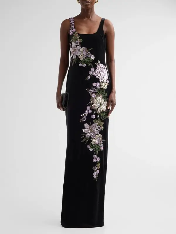 Rickie Freeman For Teri Jon Sequined Floral Velvet Gown