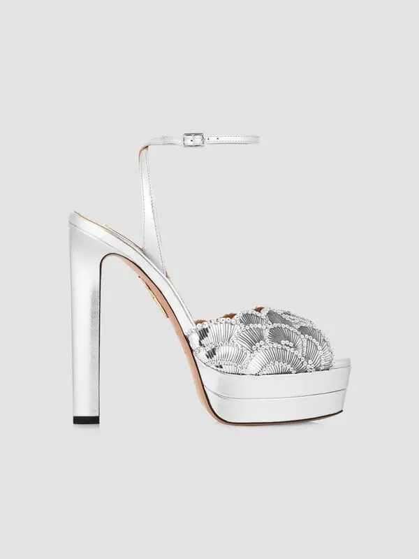 AQUAZZURA Ce Soir Sandal 130mm Leather Platform Sandals - Silver