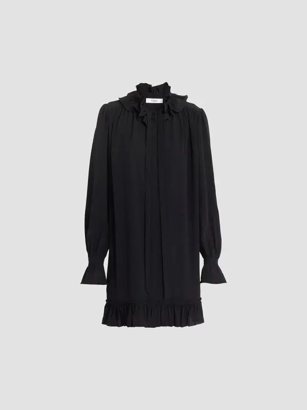 Chloé Ruffle Silk Crepe Minidress - Black