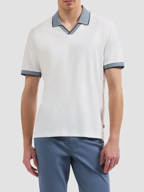 Bugatchi Contrast-trim Pima Cotton Polo Shirt - Chalk