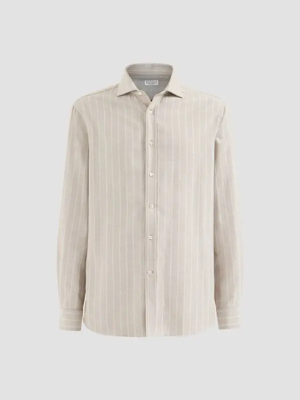 Brunello Cucinelli Lyocell And Cotton Chalk Stripe Flannel Shirt - Sand