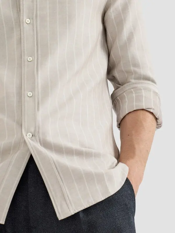 Brunello Cucinelli Lyocell And Cotton Chalk Stripe Flannel Shirt