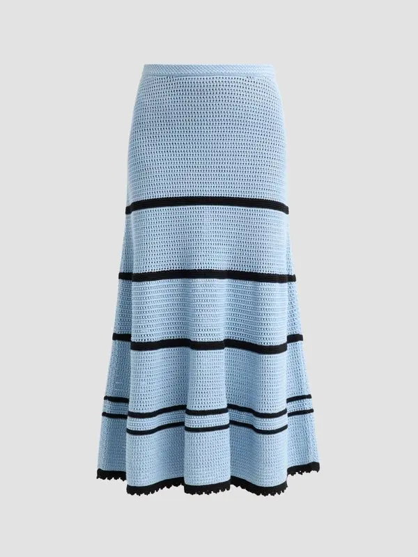 Ulla Johnson Leyna Striped Cotton Knit Midi Skirt - Hydrangea Noir