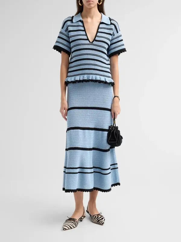 Ulla Johnson Leyna Striped Cotton Knit Midi Skirt