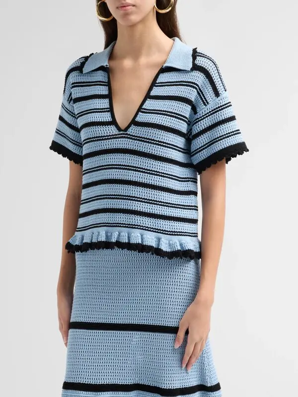 Ulla Johnson Remi Striped Cotton Knit Polo Shirt