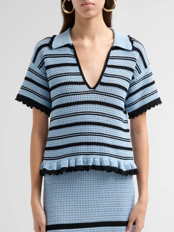 Ulla Johnson Remi Striped Cotton Knit Polo Shirt