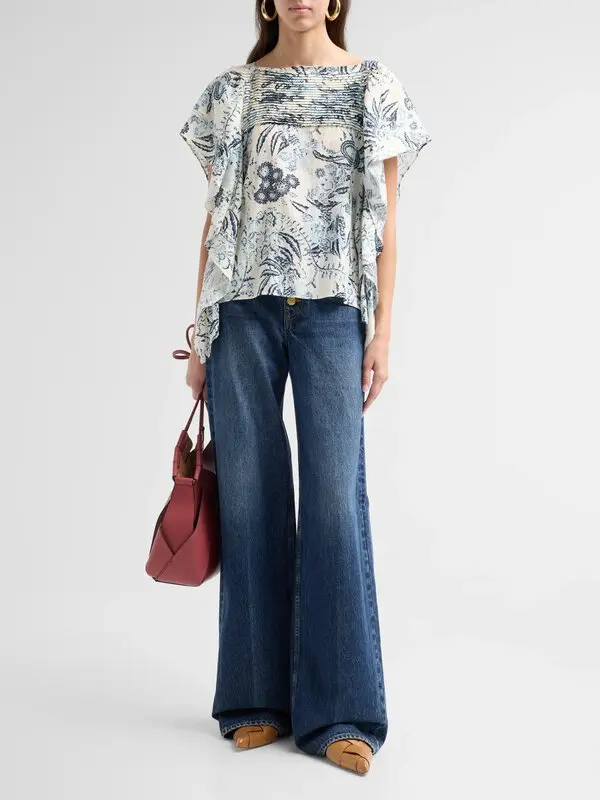 Ulla Johnson Lu Floral Cotton-blend Flutter-sleeve Blouse