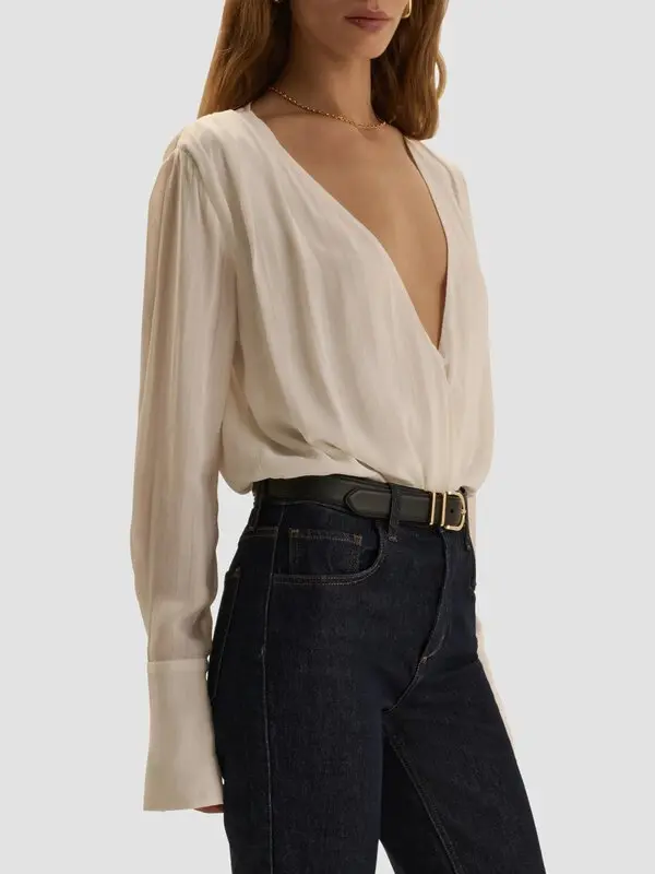 FAVORITE DAUGHTER The Stripe Jacquard Date Blouse Bodysuit
