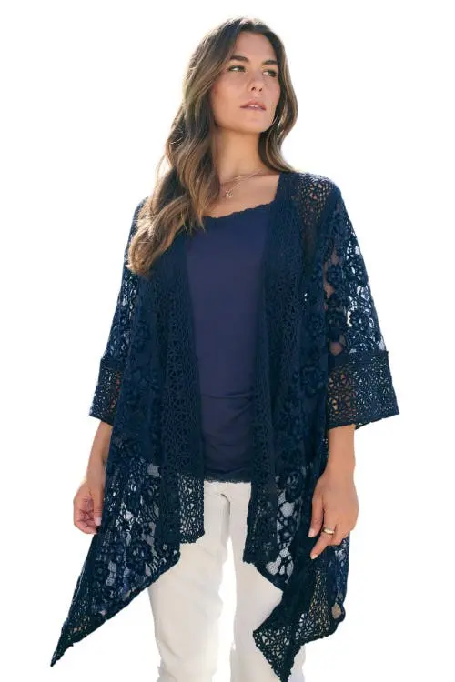 Roaman's Lace Wrap Jacket - Navy