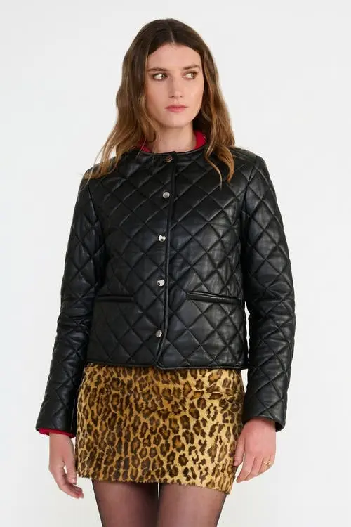 FURNIQ UK Marlowe Collarless Quilted Leather Jacket