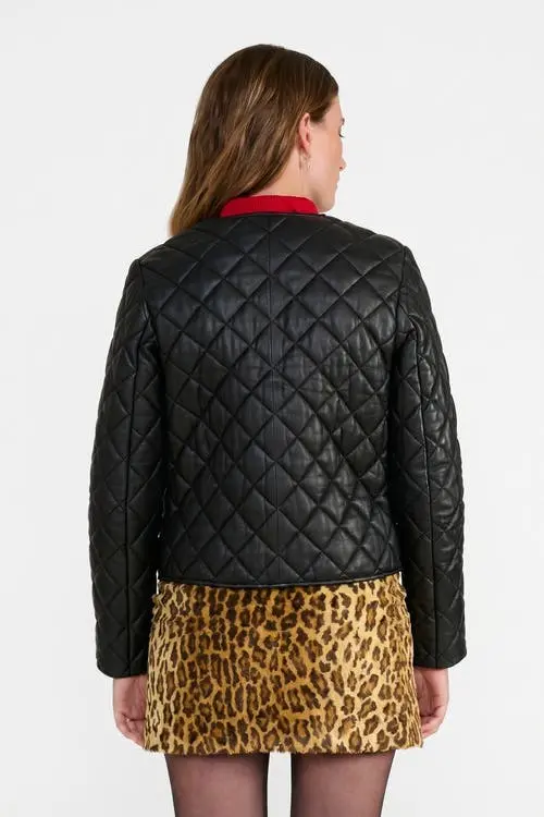 FURNIQ UK Marlowe Collarless Quilted Leather Jacket