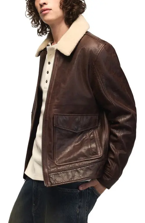 Lucky Brand Leather Aviator Jacket