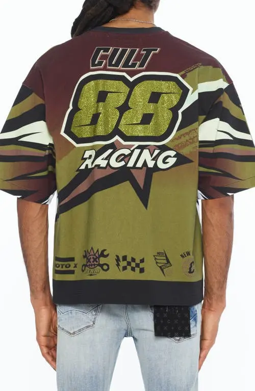 CULT OF INDIVIDUALITY Boxy Oversized Racing Graphic Top