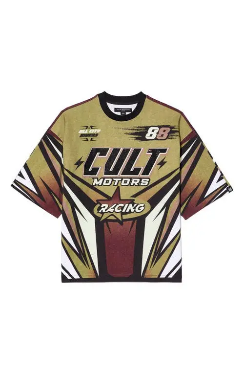 CULT OF INDIVIDUALITY Boxy Oversized Racing Graphic Top