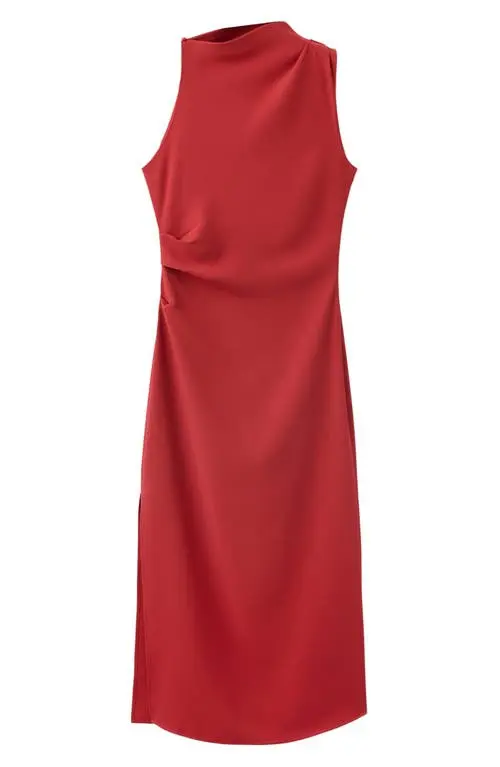 Mango Mock Neck Drape Sleeveless Dress