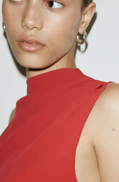 Mango Mock Neck Drape Sleeveless Dress