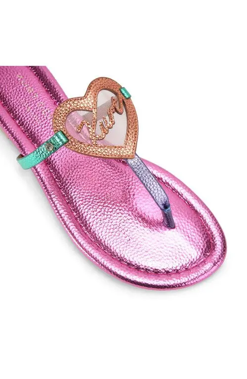 Kurt Geiger Kurt Heart T-bar Leather Flat Sandal - Pink Multi