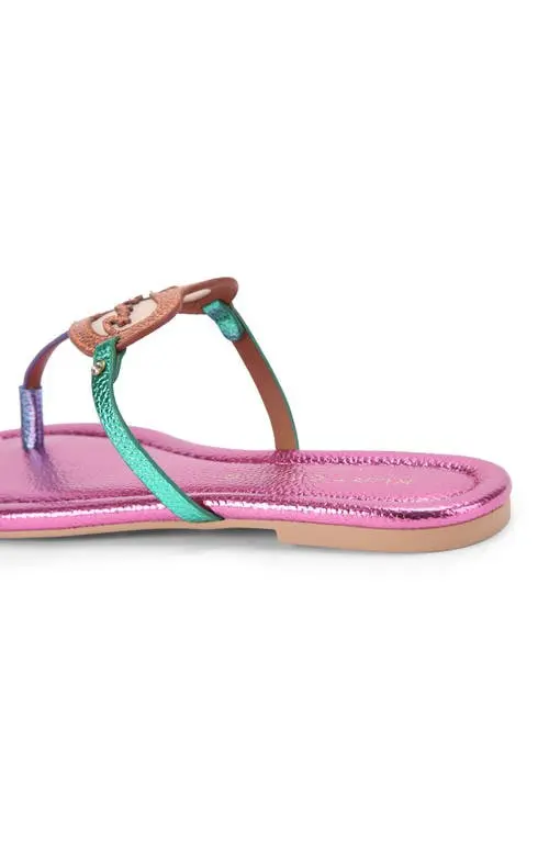 Kurt Geiger Kurt Heart T-bar Leather Flat Sandal - Pink Multi