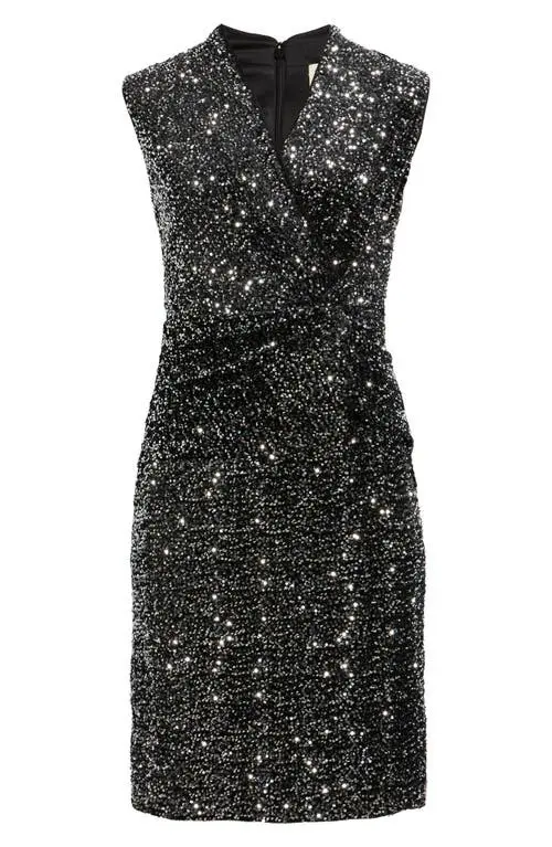 Anne Klein Twist Front Sequin Sheath Dress - Anne Black/silver