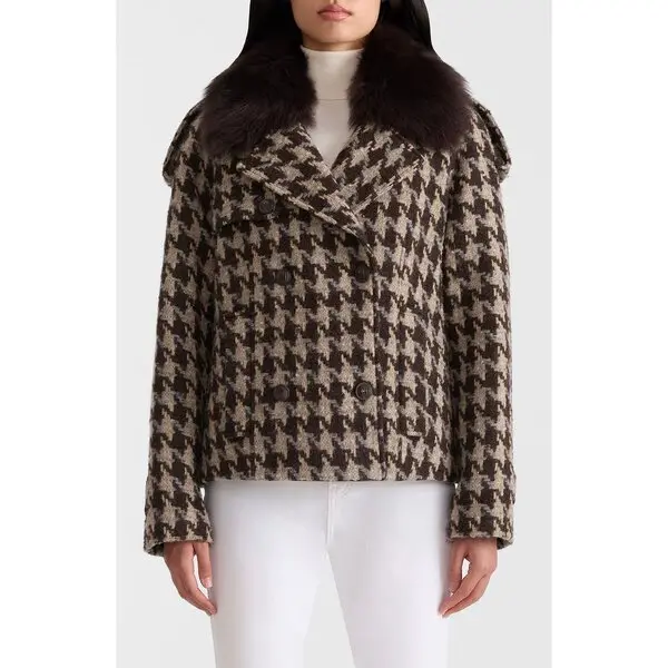 Mackage Edwina Wool Blend Coat With Genuine Shearling Collar - Coffee