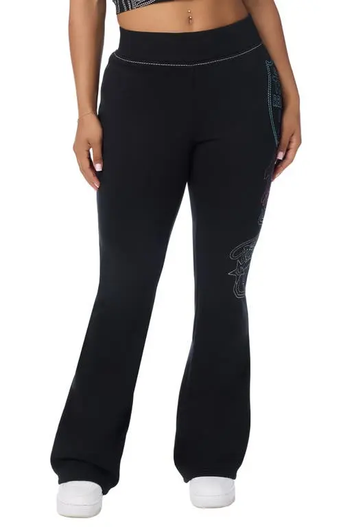 True Religion Big T Logo Embroidered Mid Rise Bootcut Pants - Jet Black