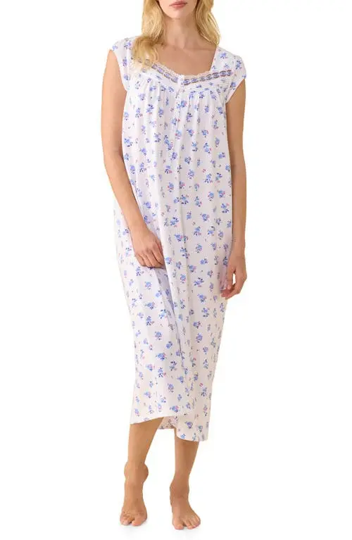 Eileen West Print Cotton Jersey Long Nightgown - White Multi