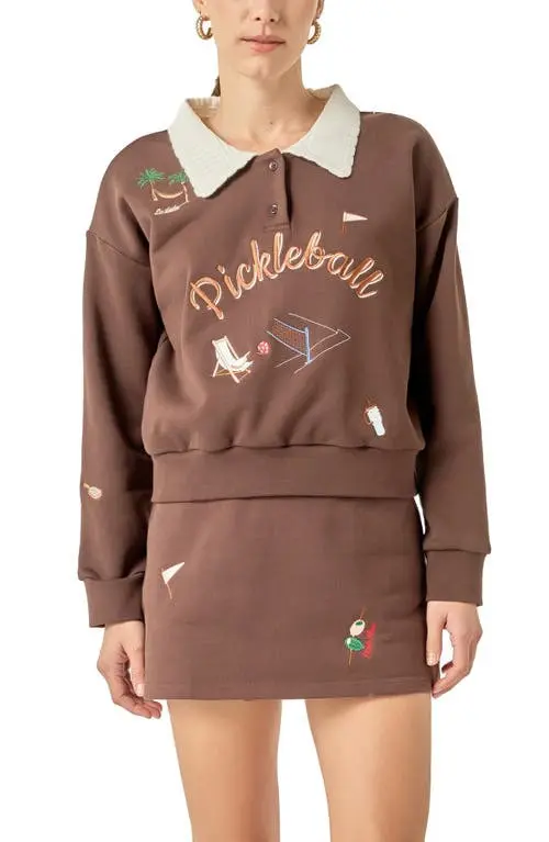 English Factory Pickleball Embroidered Sweatshirt - Brown