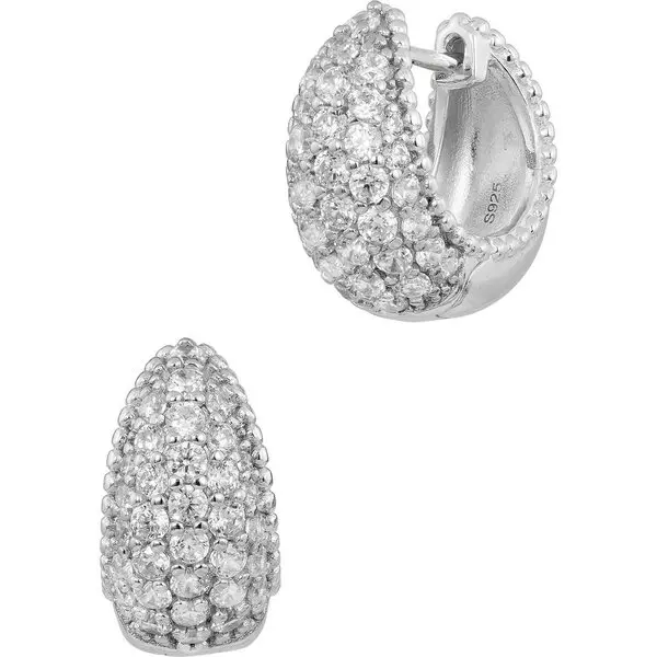 SAVVY CIE JEWELS Pavé Cubic Zirconia Reversible Huggie Hoop Earrings - White