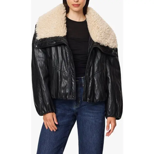 Habitual Faux Leather Jacket With Faux Shearling Collar