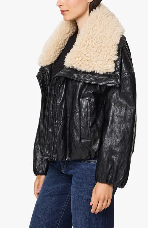 Habitual Faux Leather Jacket With Faux Shearling Collar