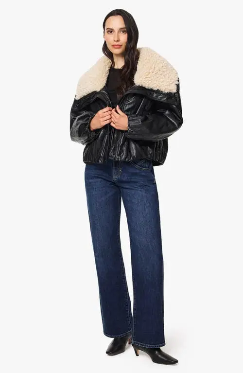 Habitual Faux Leather Jacket With Faux Shearling Collar