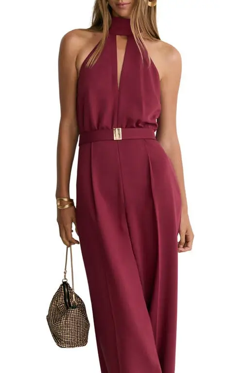 REISS Jodie Halter Neck Belted Wide Leg Jumpsuit