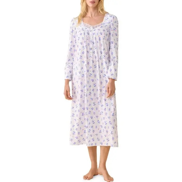 Eileen West Cotton Jersey Nightgown - White Multi