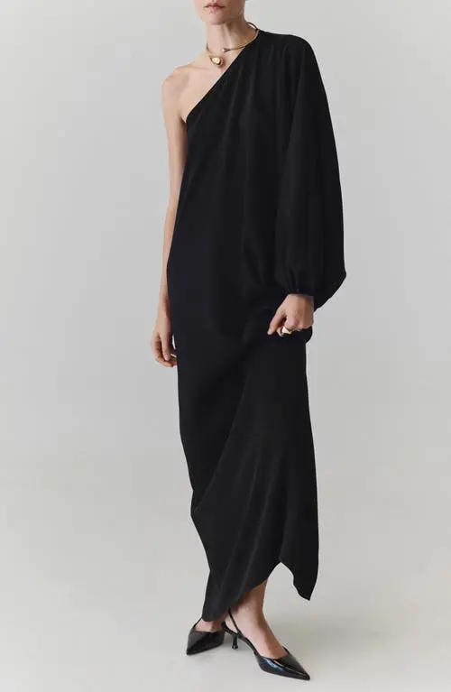 Mango Collar One-shoulder Maxi Dress - Black