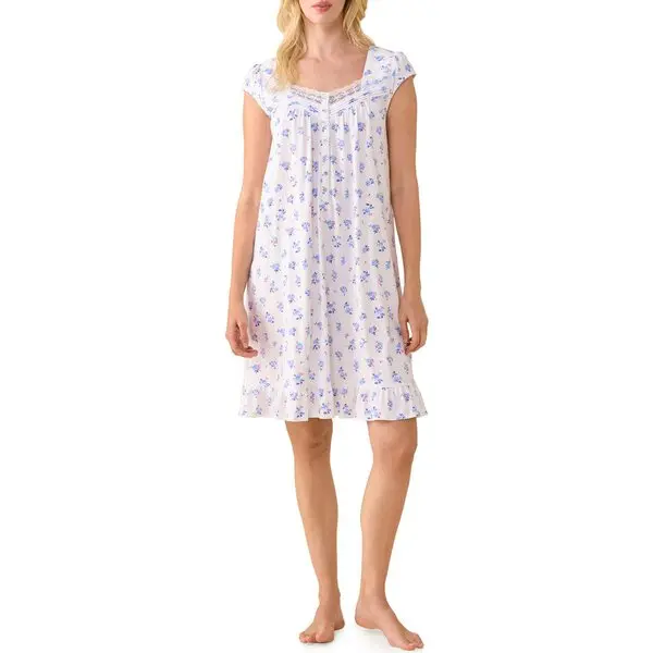 Eileen West Cotton Jersey Nightgown - White Multi