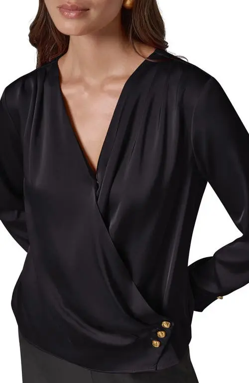 Donna Karan New York Faux Wrap Long Sleeve Top - Black