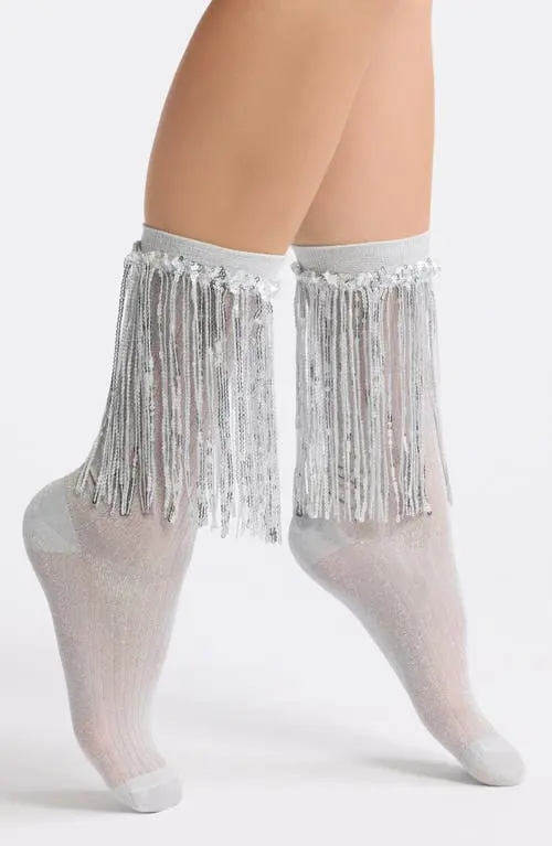 HIGH HEEL JUNGLE Stevie Metallic Sequin Fringe Crew Socks