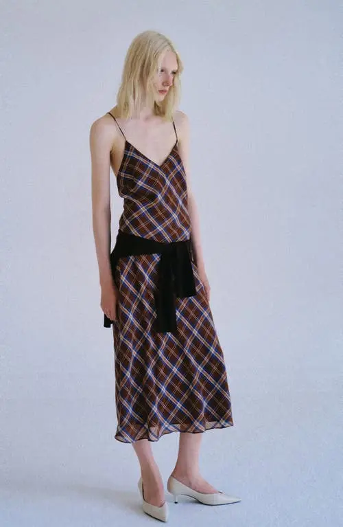 Mango Cross Back Check Midi Dress