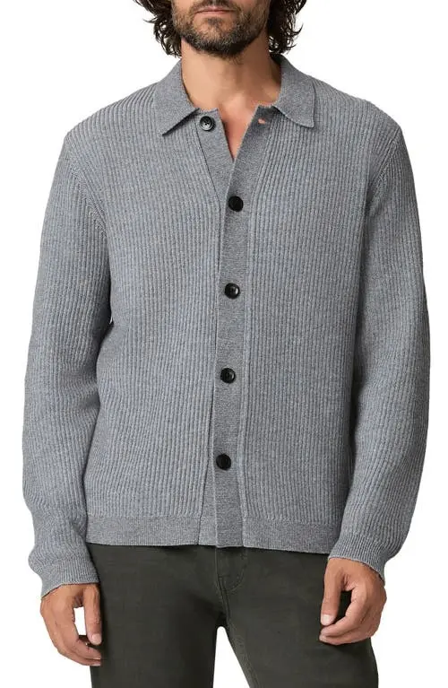 Paige Spokane Ribed Wool & Cotton Full Button Cardigan - Cracked Pepper Combo