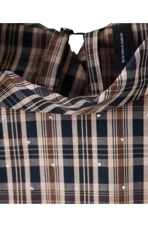 Mango Rhinestone Plaid Top