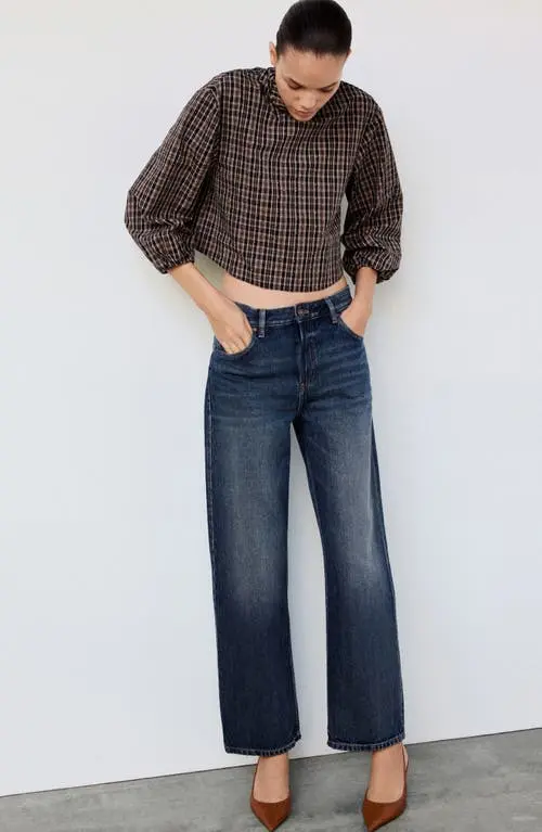 Mango Rhinestone Plaid Top