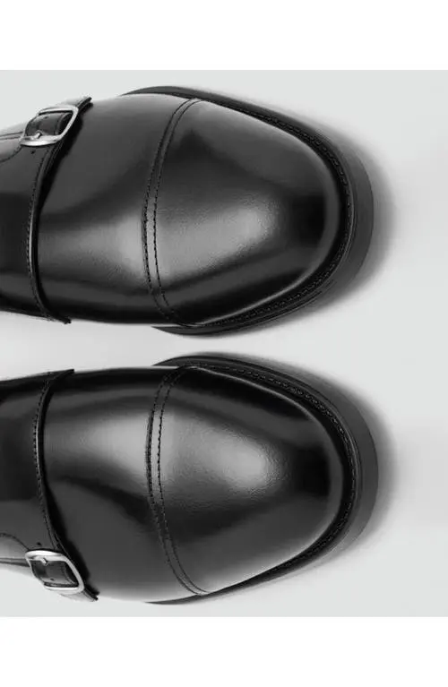 Mango Double Buckle Cap Toe Monk Shoe