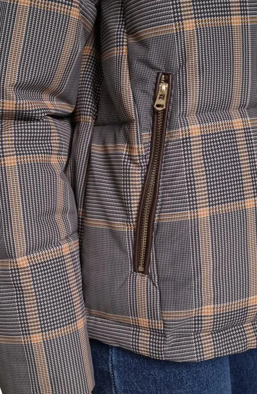 Cole Haan Plaid Down & Feather Fill Puffer Jacket