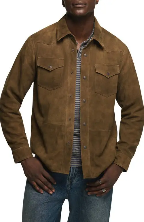 Lucky Brand Suede Western Shirt Jacket - Tan