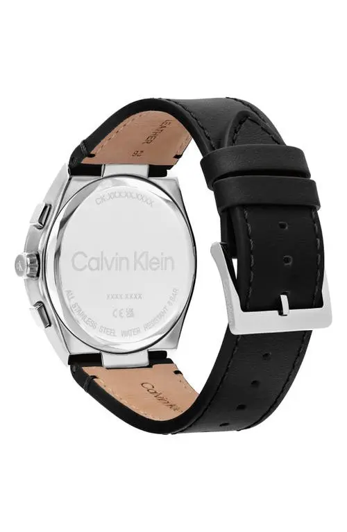 Calvin Klein Distinguish Skeleton Leather Strap Watch - Black
