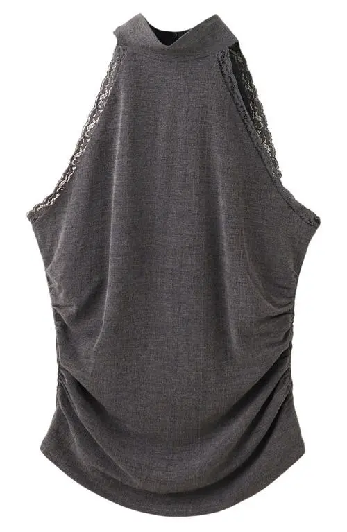 Mango Lace Trim Mock Neck Top