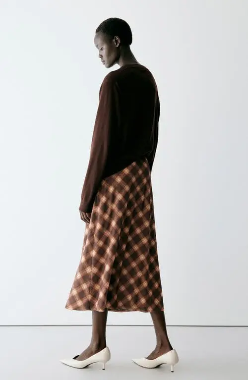 Mango Plaid Midi Skirt